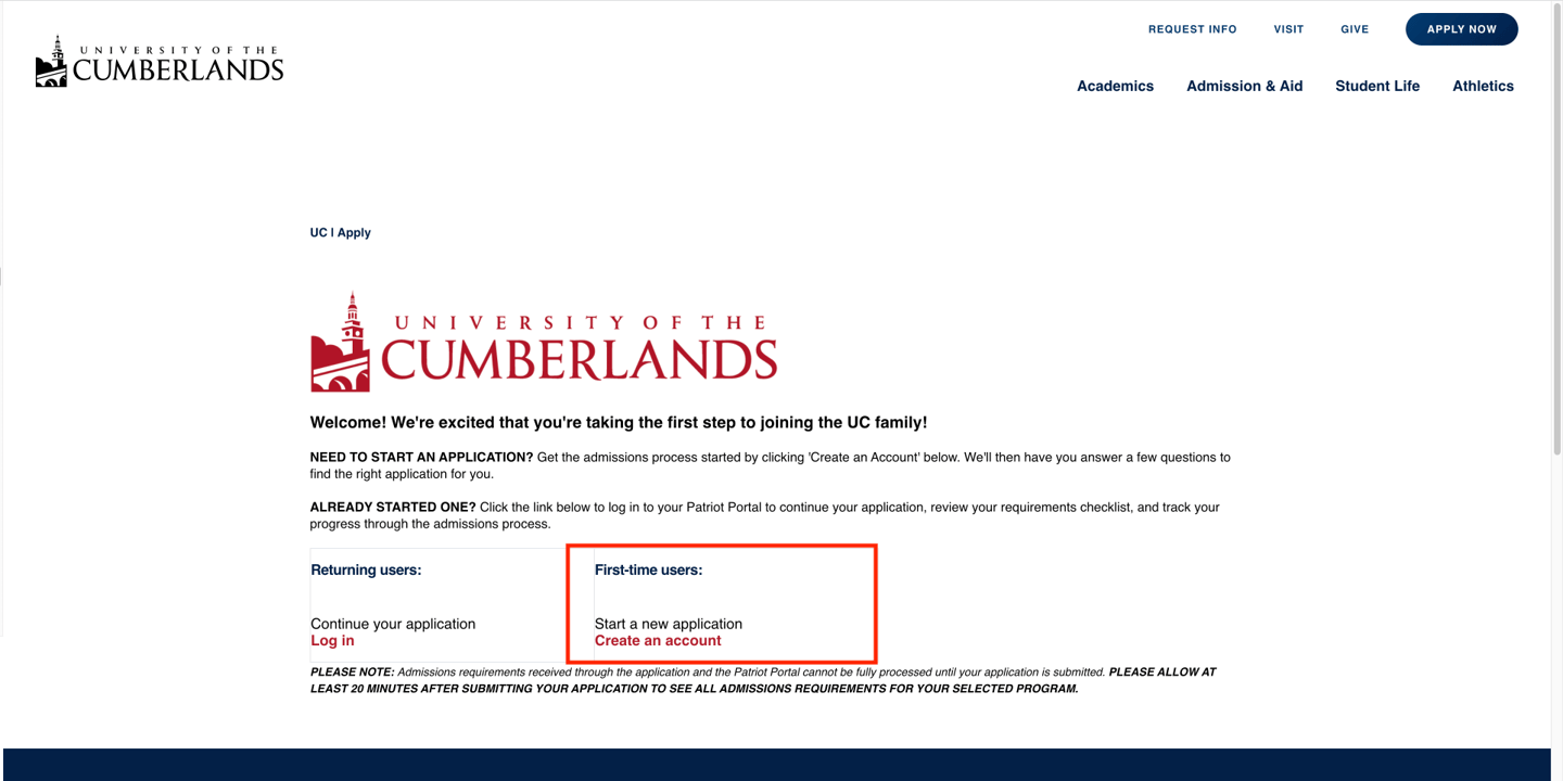 University of the Cumberlands Application Guide